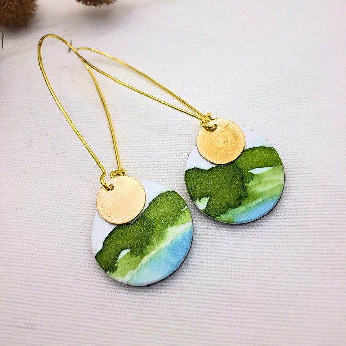 Pendientes Círculo Verde Azul Y Blanco DUO TONO · ArteLovers Market