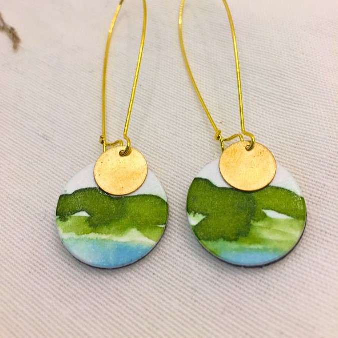 Pendientes Círculo Verde Azul Y Blanco DUO TONO · ArteLovers Market